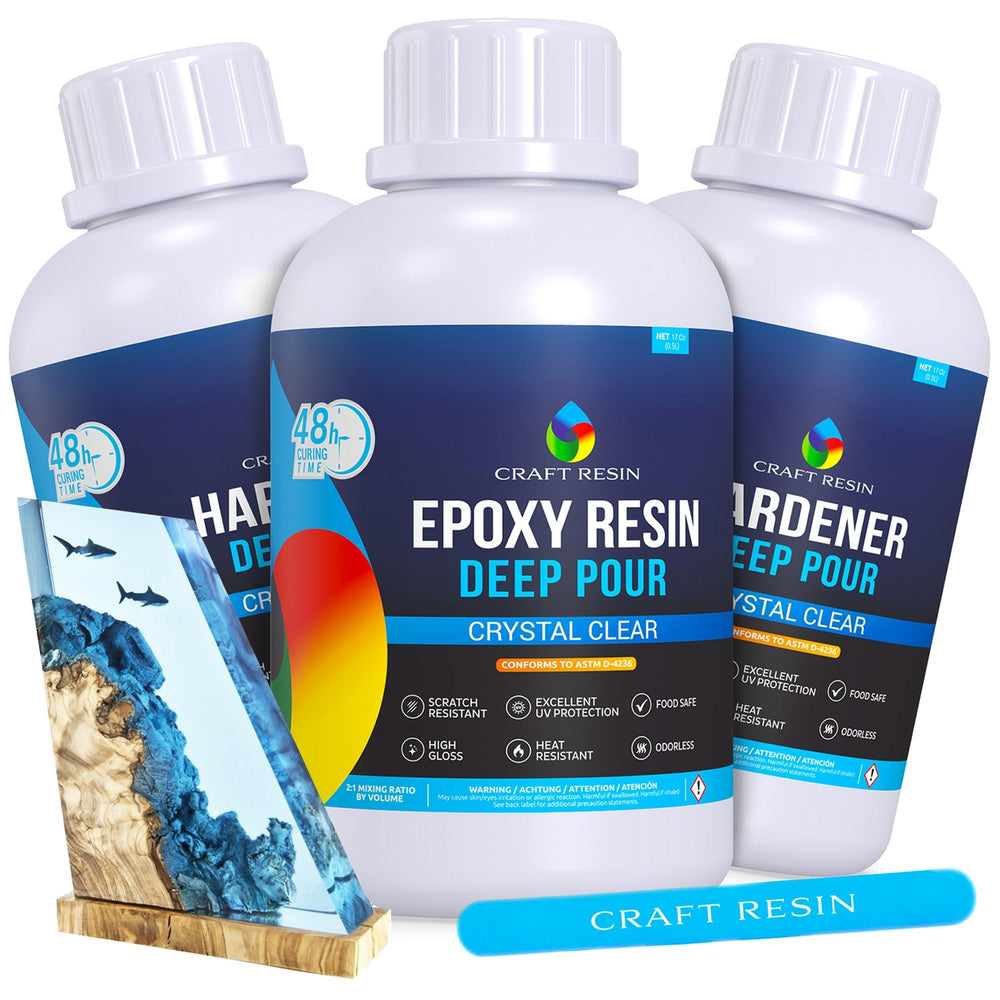 Deep Pour Craft Resin 51Oz Kit. 2-4" Pour Depths Crystal Clear Casting ...