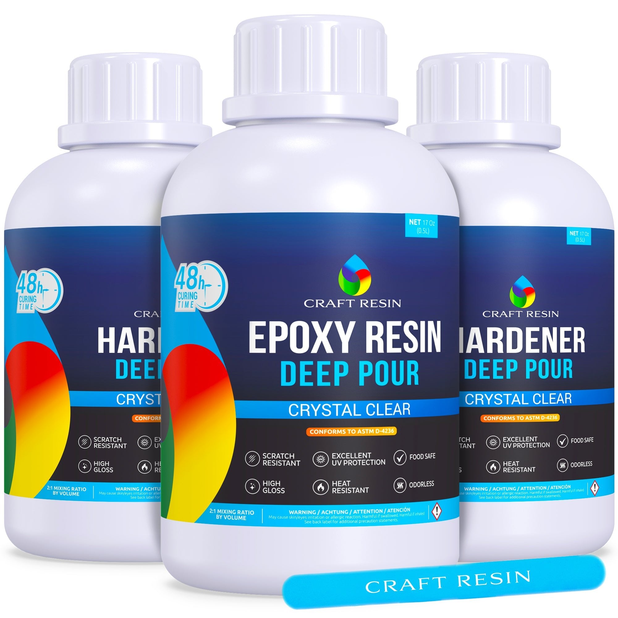 Deep Pour Craft Resin 51Oz Kit. 2-4" Pour Depths Crystal Clear Casting ...