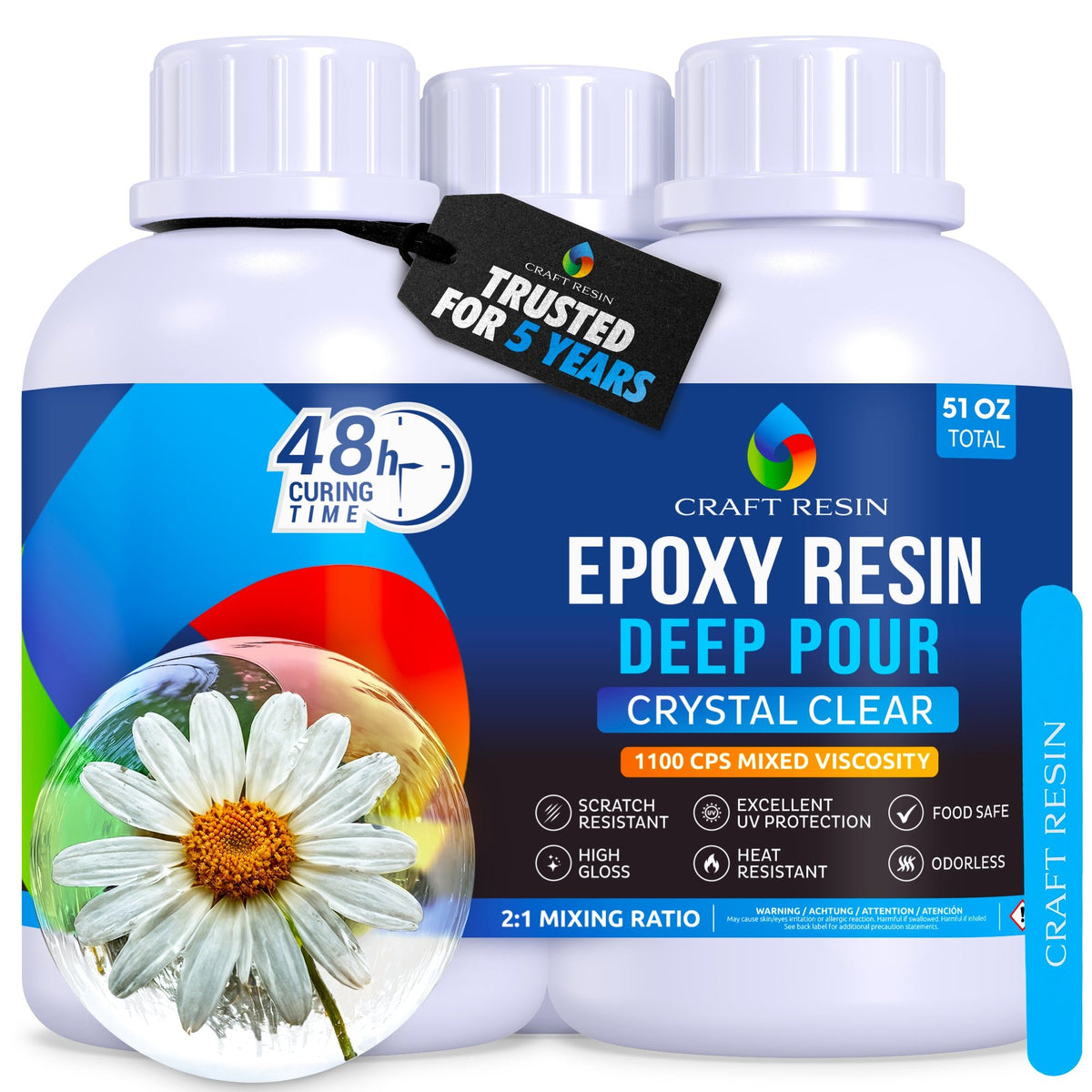 Craft Resin Deep Pour - up to 2”. Crystal Clear Casting Epoxy. 51oz Kit ...