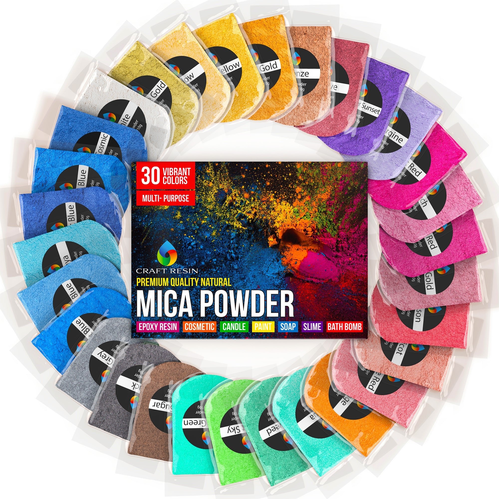 Craft Resin Mica Powder. 30 Colors Pigment Set for Resin Art