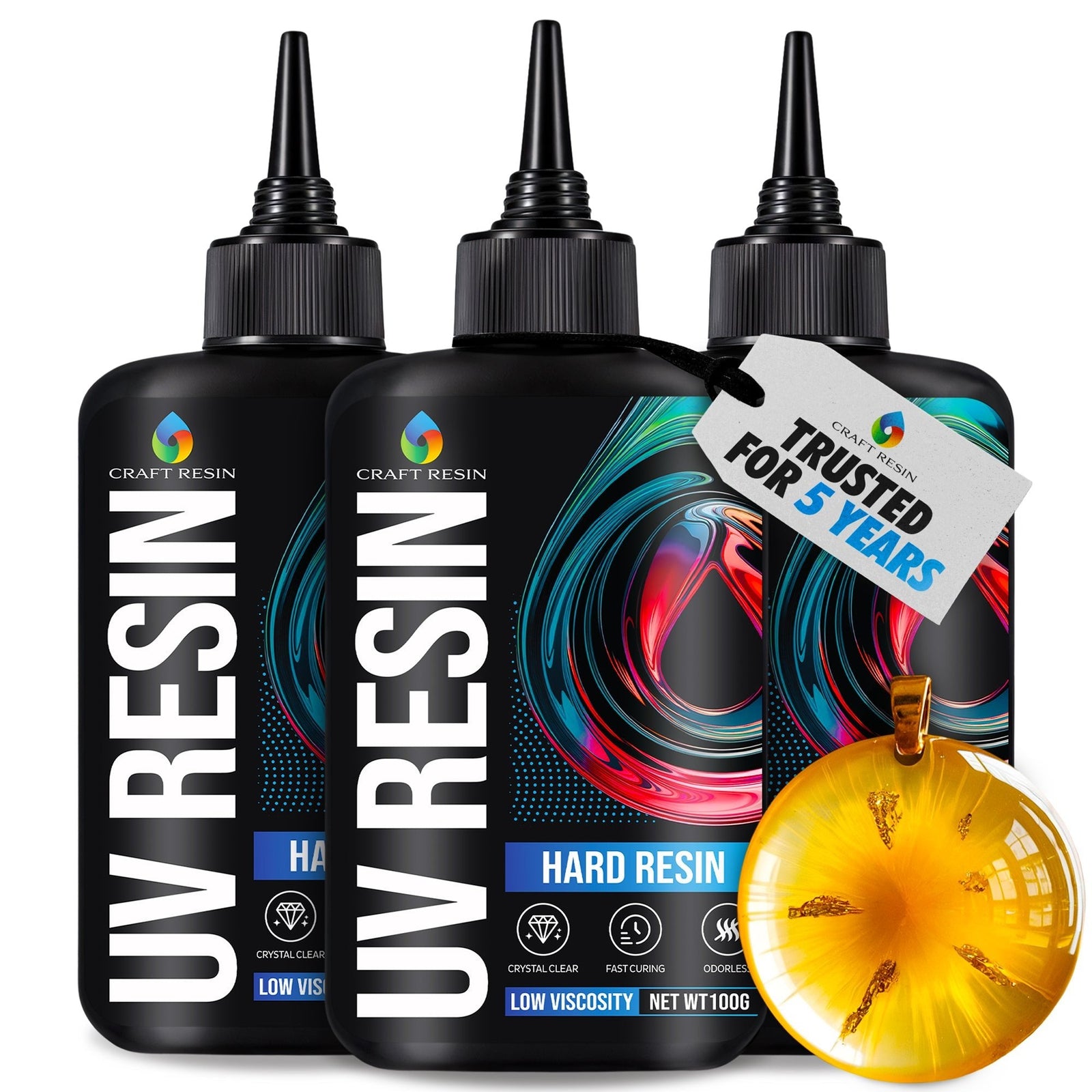 Craft Resin UV 300g - Hard Type Low Viscosity. Fast Cure Formula. Crystal Clear, Non-Yellowing ...